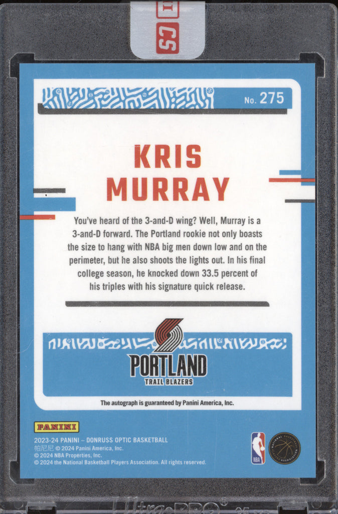 Kris Murray 2023-24 Panini Donruss Optic 275 Rated Rookie Auto RC - The Hobby