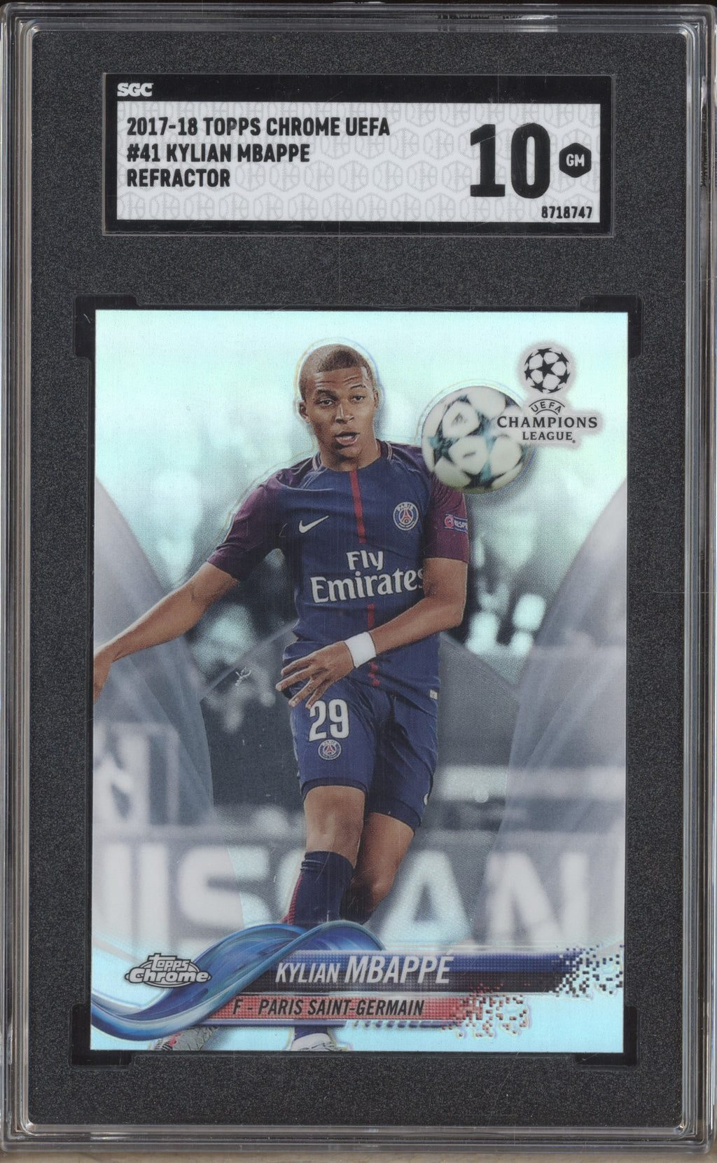 Kylian Mbappe 2017-18 Topps Chrome UEFA 41 Refractor RC SGC 10