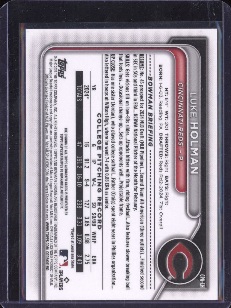 Luke Holman 2024 Bowman Chrome CPA-LH Chrome Prospect Auto RC - The Hobby