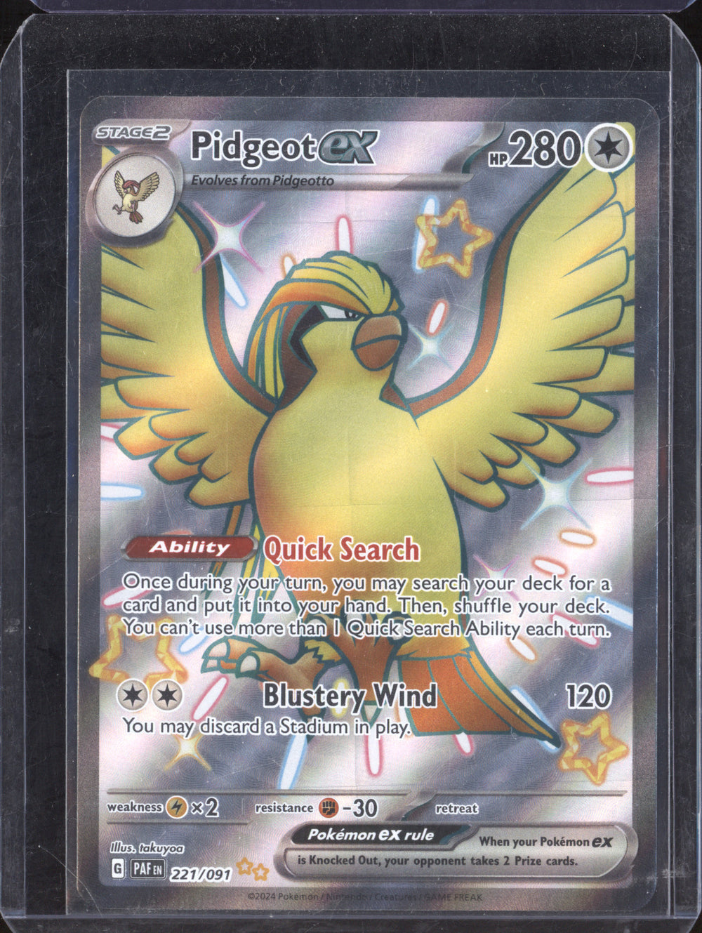 Pidgeot ex 2024 Pokemon Paldean Fates 221/091 Shiny Full Art