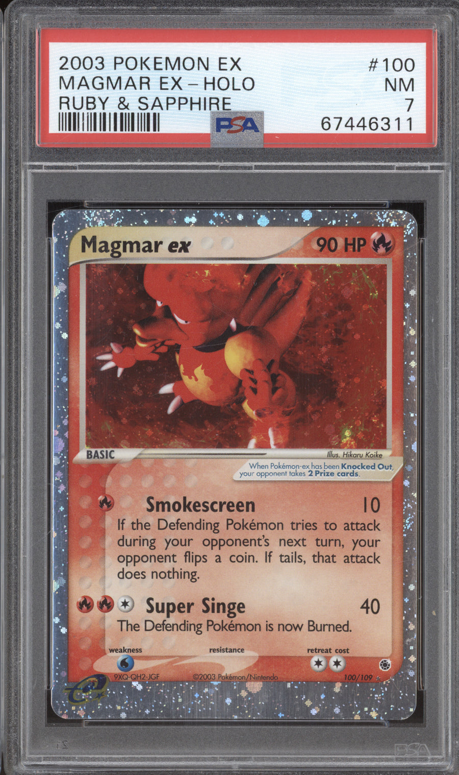 Magmar ex 2003 Pokemon EX Ruby & Sapphire 100/109 Ultra Rare PSA 7