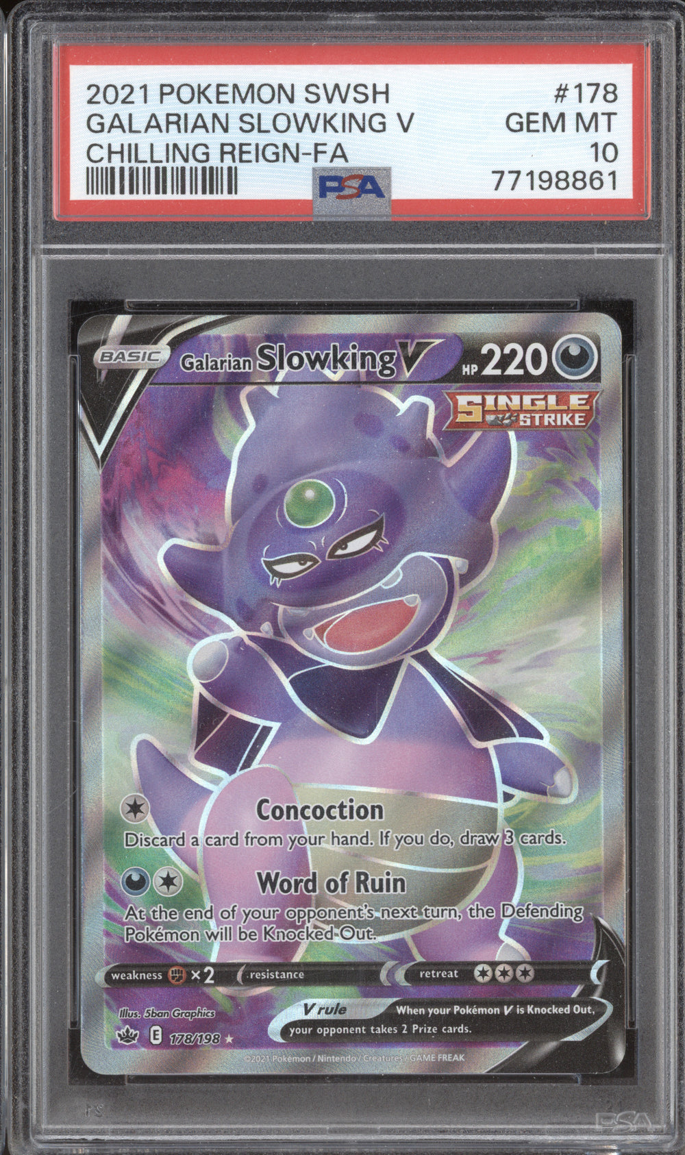 Galarian Slowking V 2021 Pokemon Chilling Reign 178/198 Ultra Rare PSA