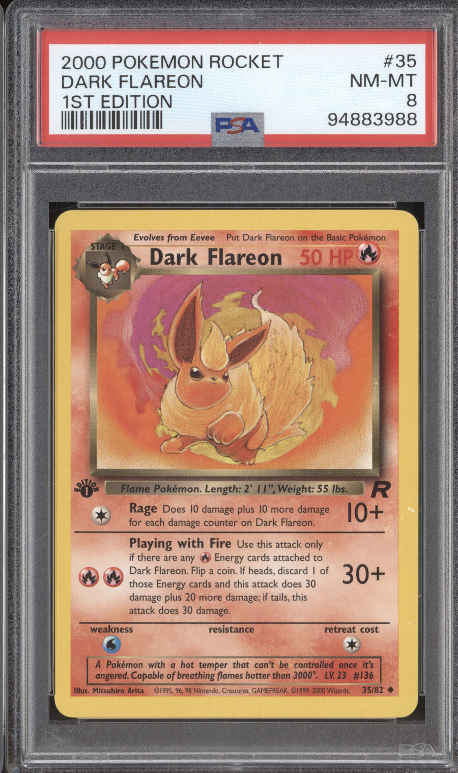 Dark Flareon 2000 Pokemon Team Rocket 35/82 1st Edition PSA 8