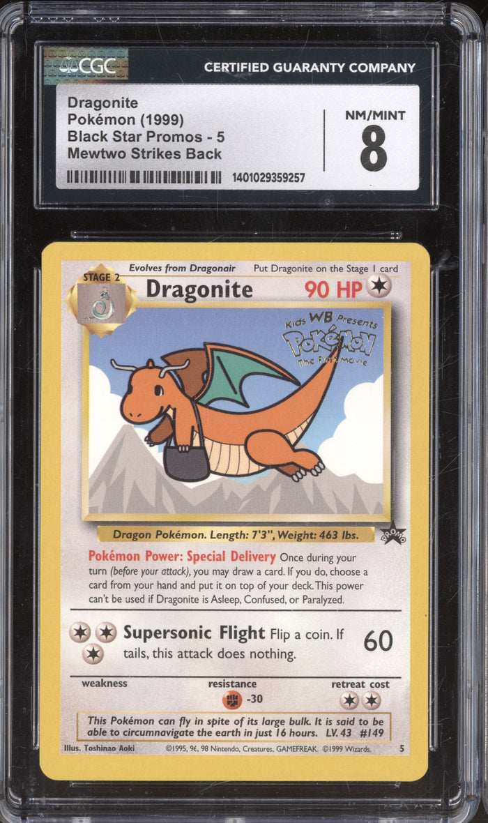 Dragonite 1999 Pokemon Black Star Promo 5 Mewtwo Strikes Back CGC 8