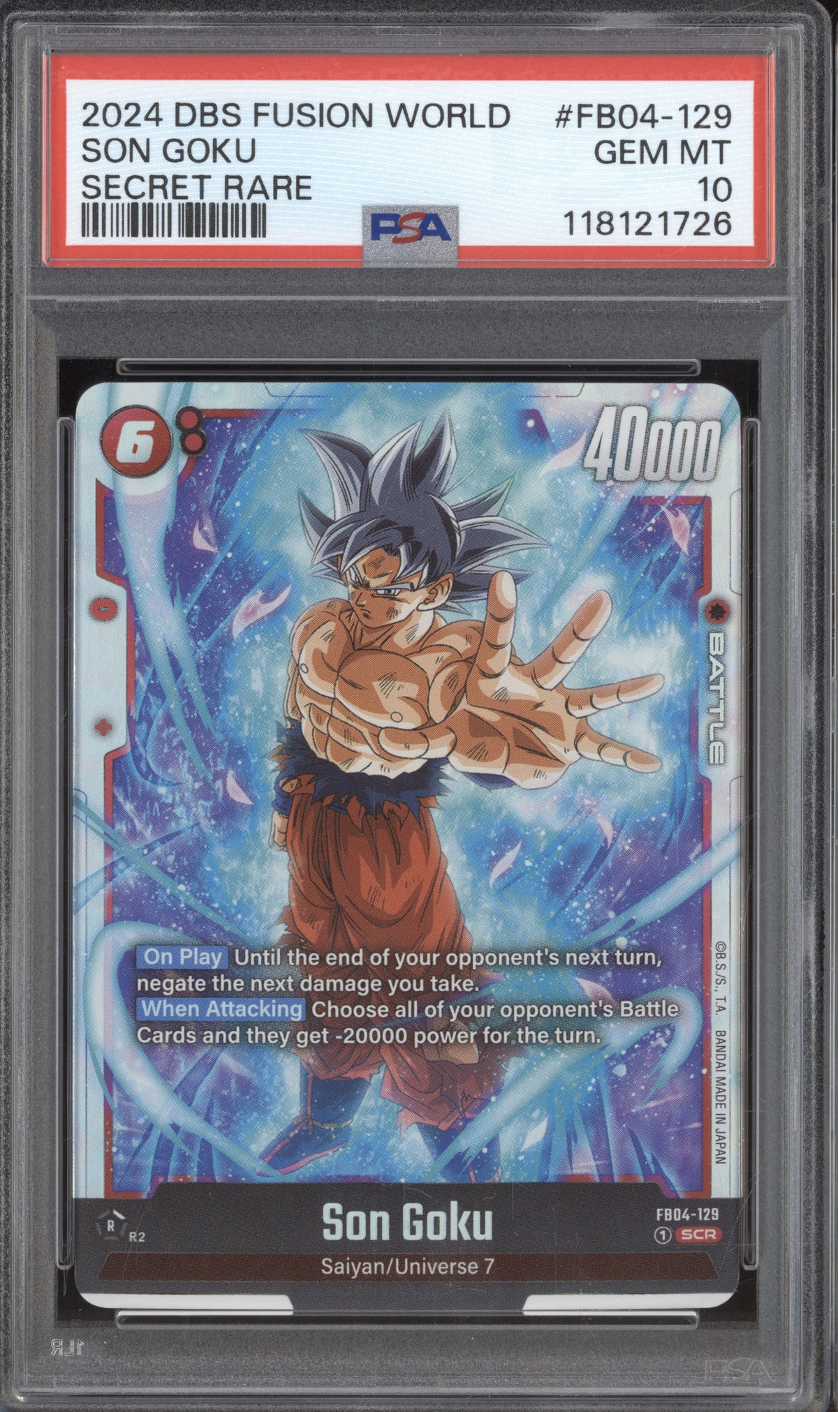 Son Goku 2024 DBS Fusion World Ultra Limit FB04-129 Secret Rare PSA 10