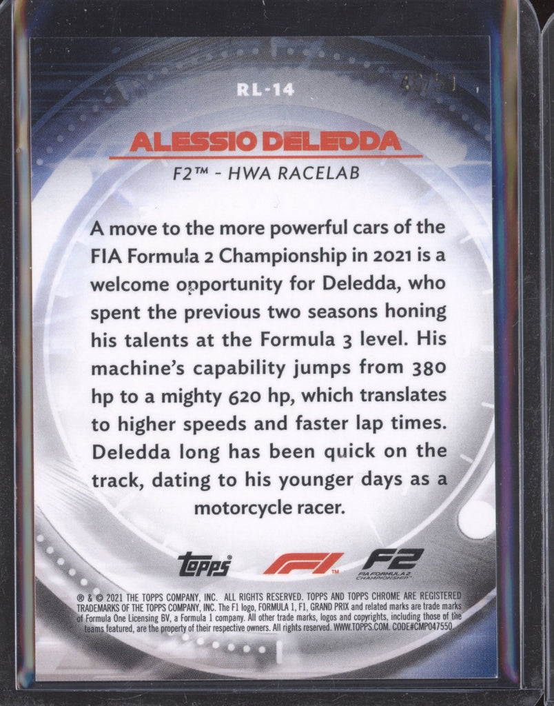 Alessio Deledda 2021 Topps Chrome Formula One RL-14 Red Liners Gold Wa ...
